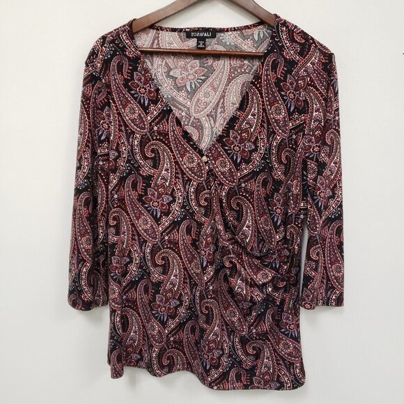 Roz & Ali | Tops | Roz Ali Womens Dark Paisley Top Size X 34 Sleeve ...